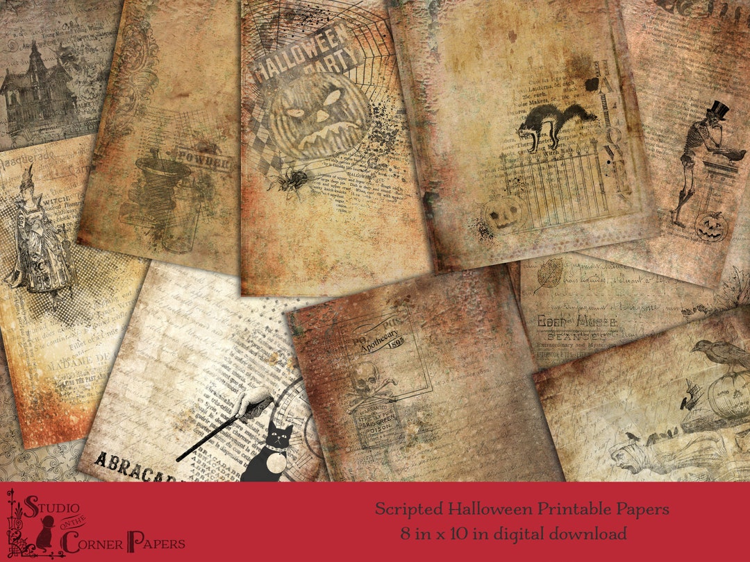 Scripted Halloween Papers Journal Page Scrapbooking Paper Instant ...