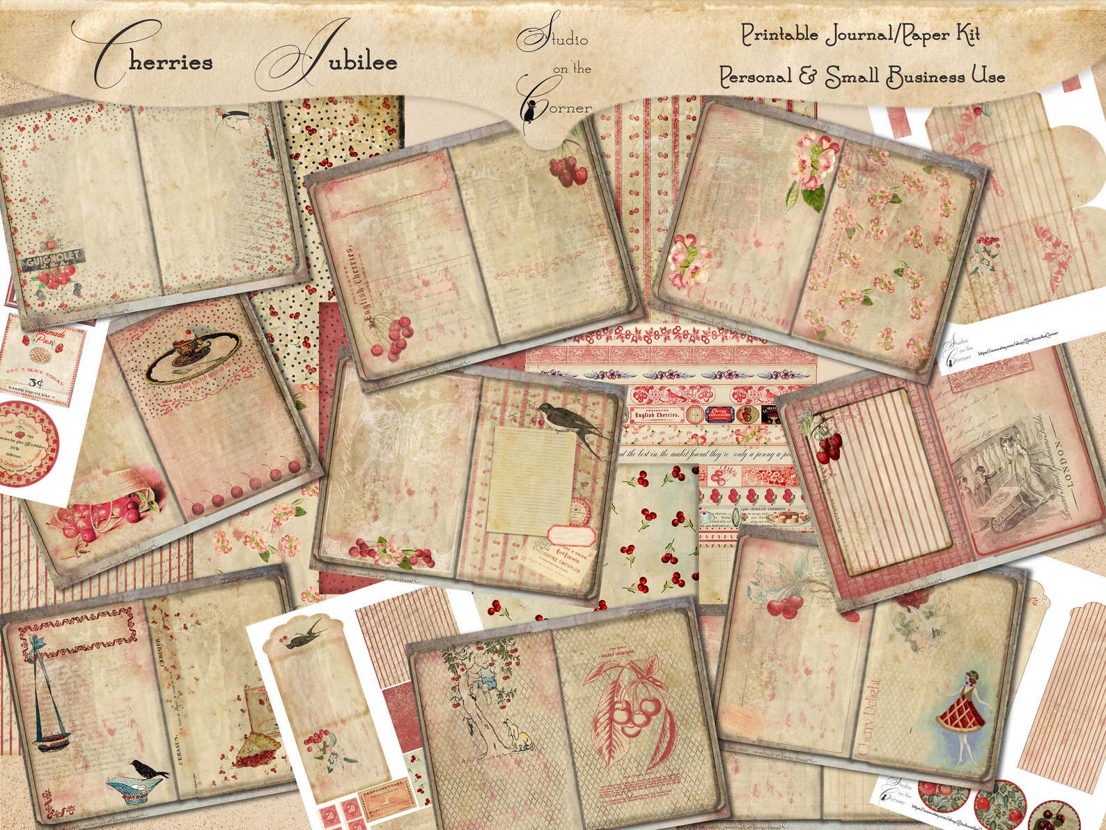 Printable Journal Kit, Printable Paper Kit, Cherries Jubilee Kit ...