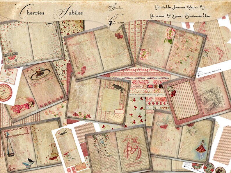 Printable Journal Kit, Printable Paper Kit, Cherries Jubilee Kit ...