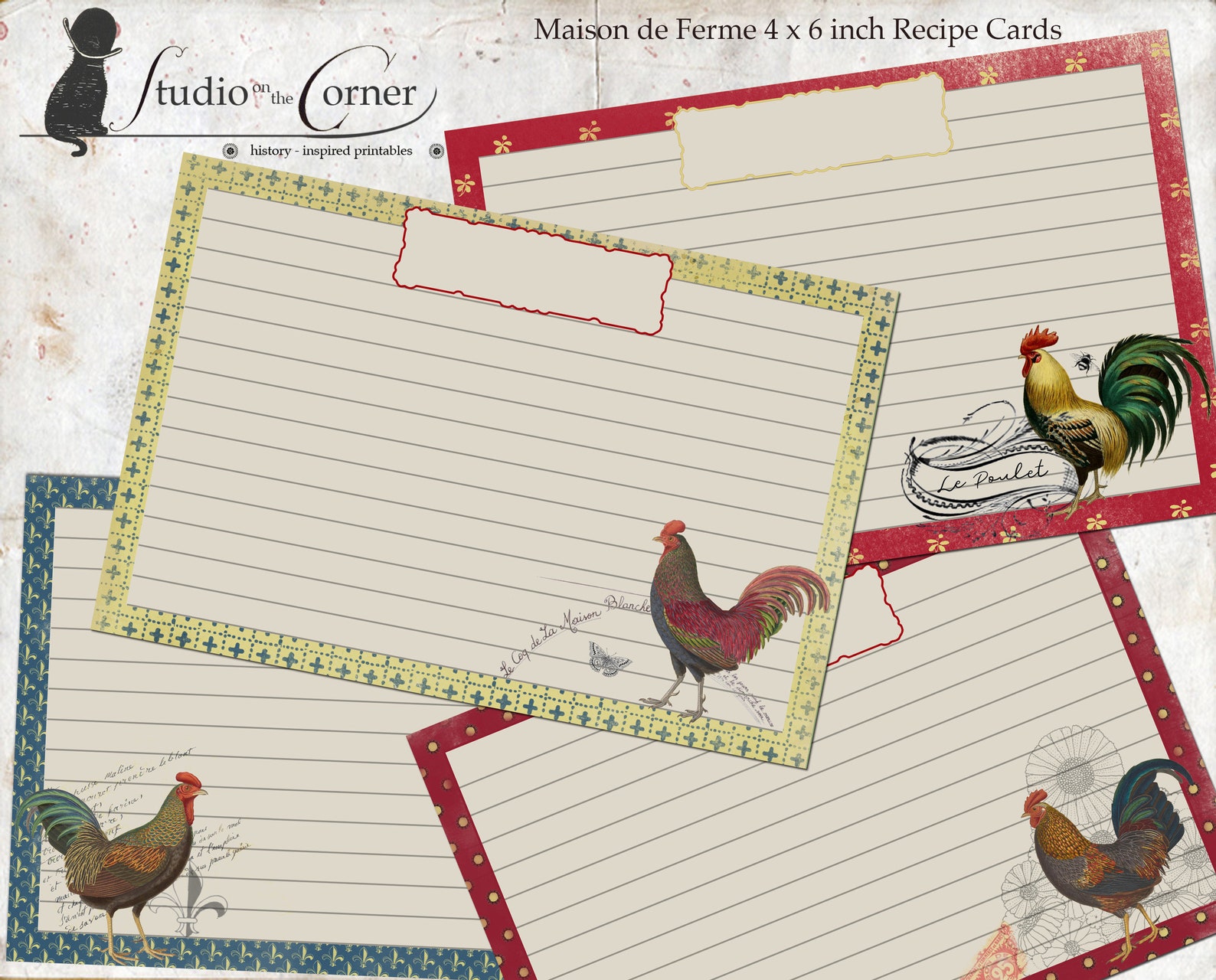 French Country Recipe Cards, Printable Recipe Cards, Vintage Recipe ...