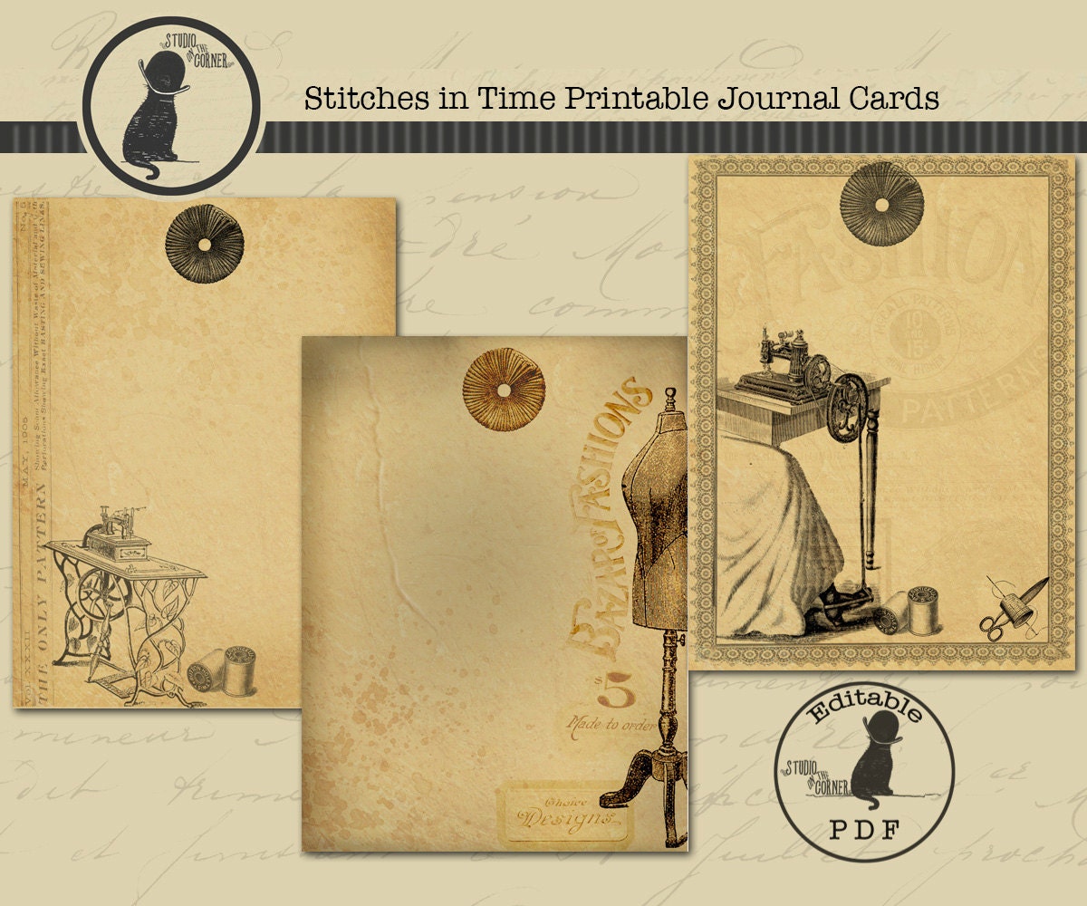Printable Sewing Journal Cards, Vintage Sewing Tags, Vintage Journal ...