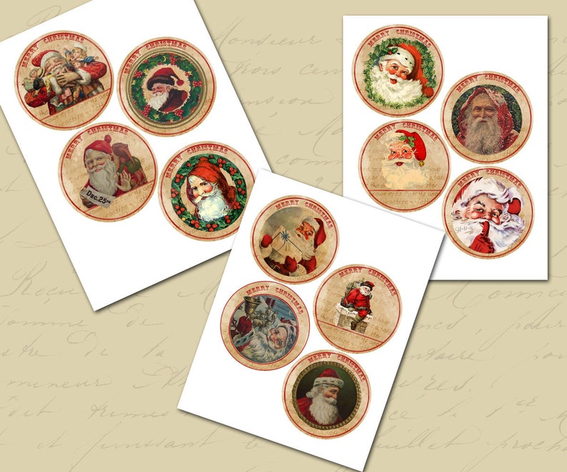 12 Digital Santa Claus Tags, Printable Santa Claus Tags, Christmas Tags ...