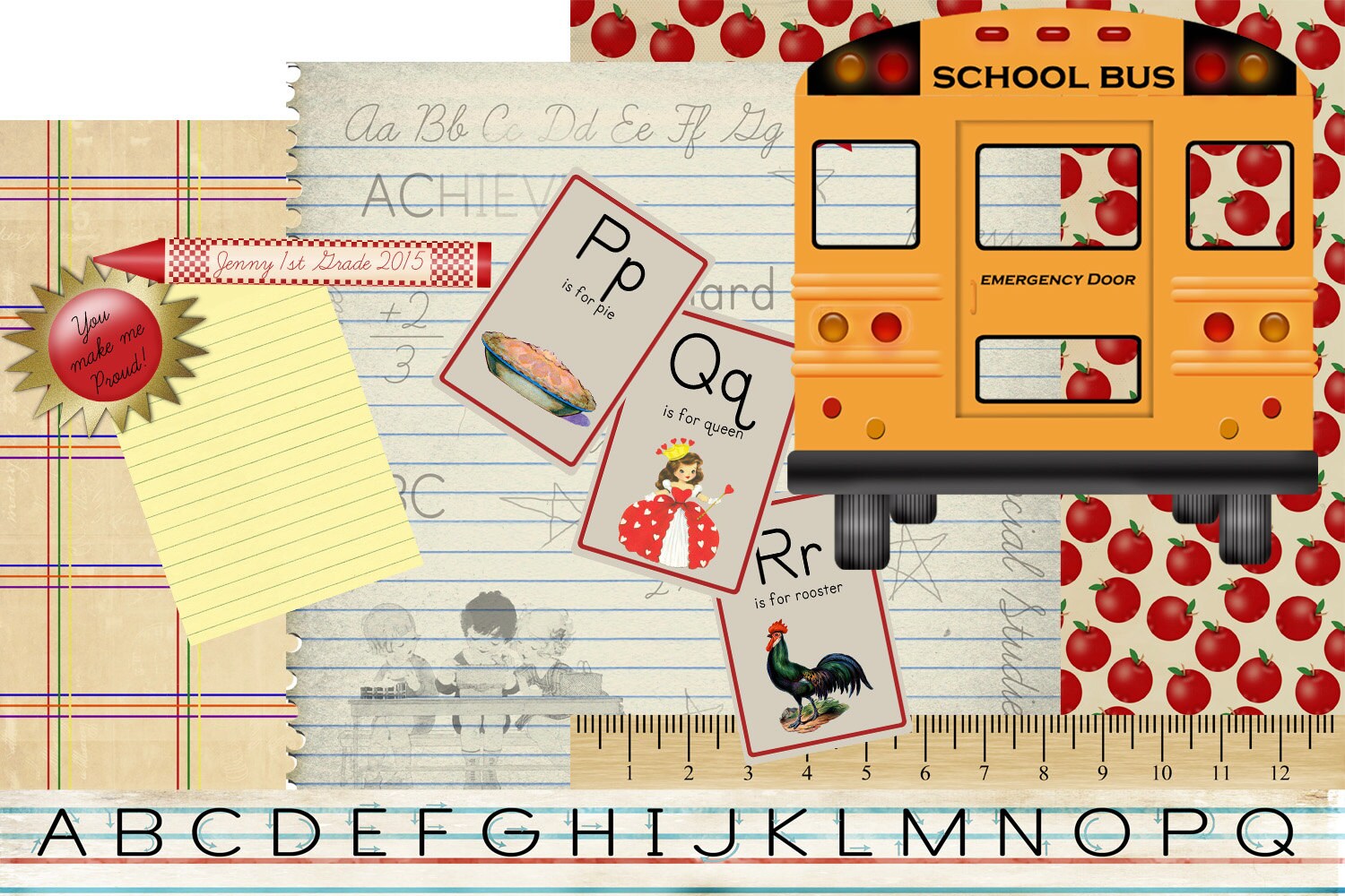 School Days Digital Scrapbook Kit, Digital Clip Art, Digital School ...