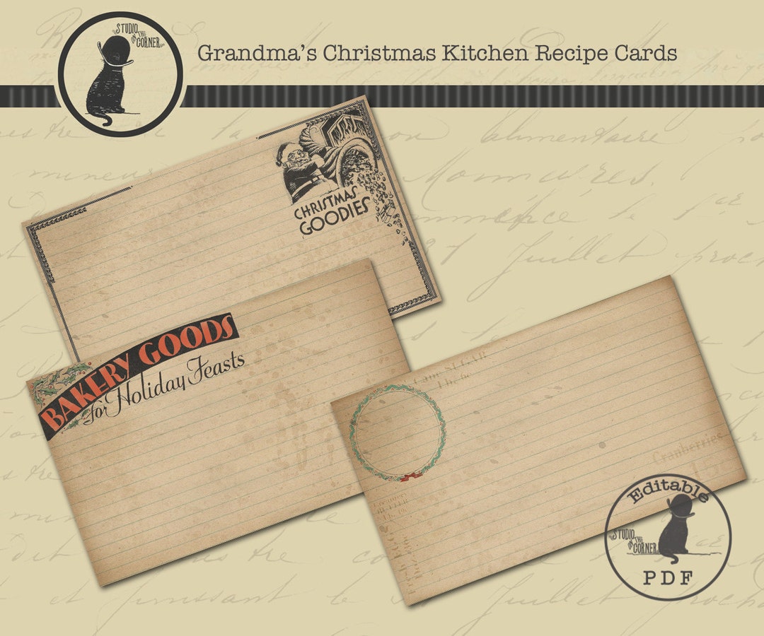 Christmas Recipe Cards, Printable Recipe Cards, Holiday Recipe Cards ...