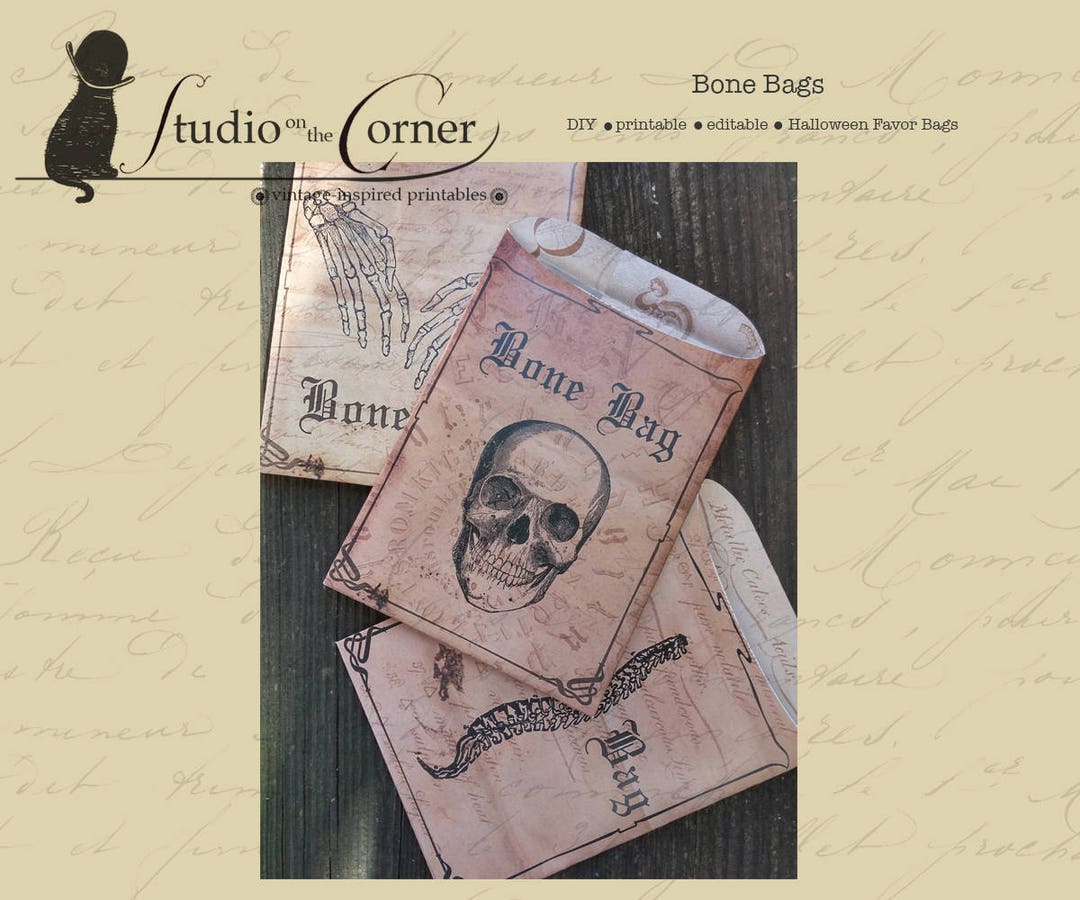 Bone Bag Printable Halloween Favor Bags, Halloween Treat Bags, Skeleton ...