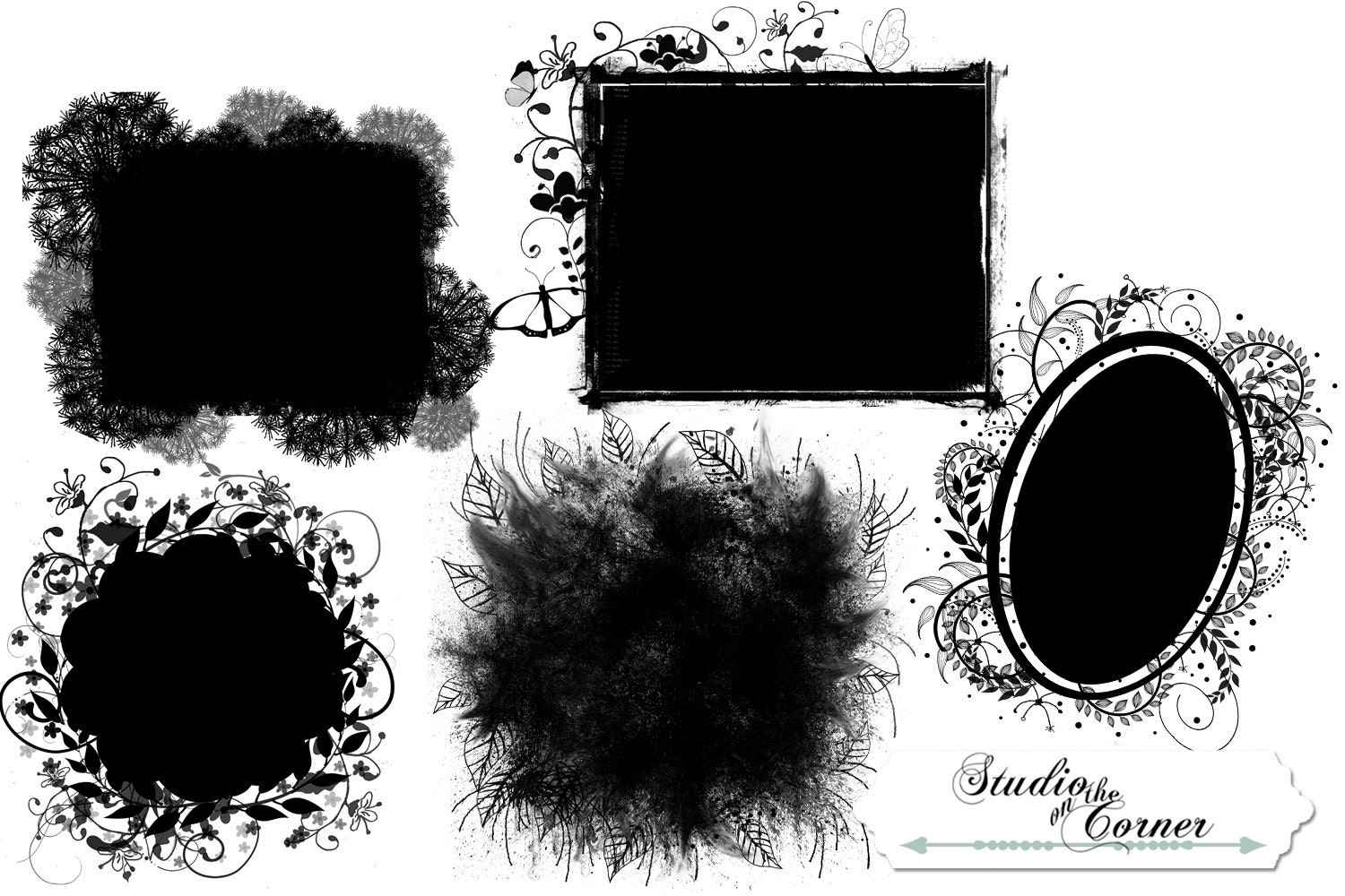 Five Digital Photo Masks, Digital Clipping Masks, Leafy Photo Masks ...