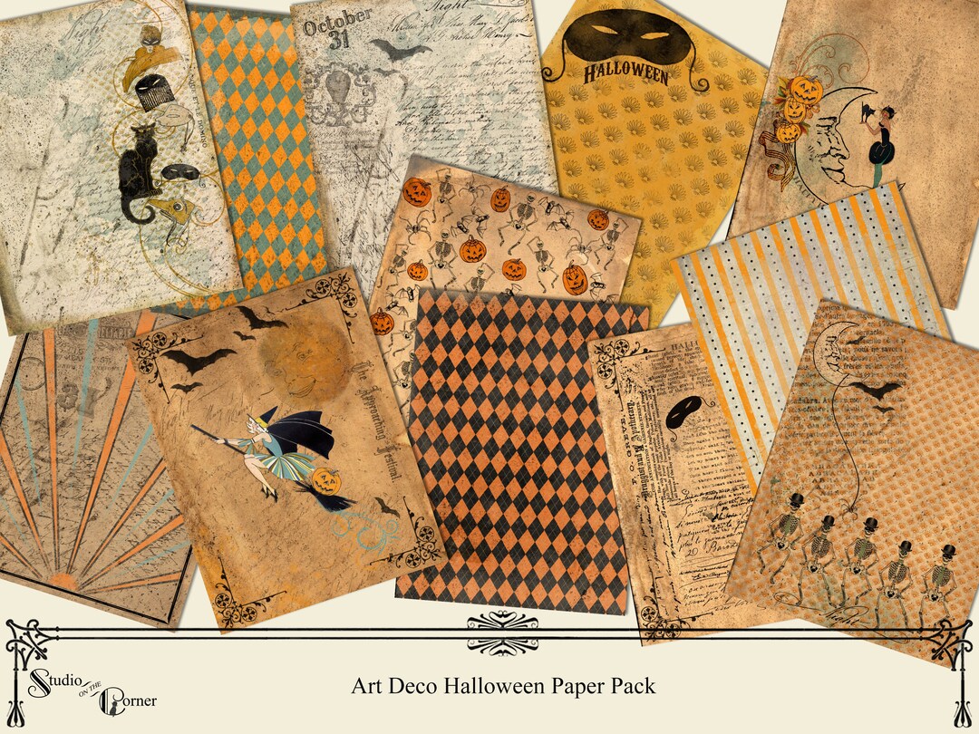 Halloween Digital Paper Halloween Paper Vintage Halloween Art Deco ...