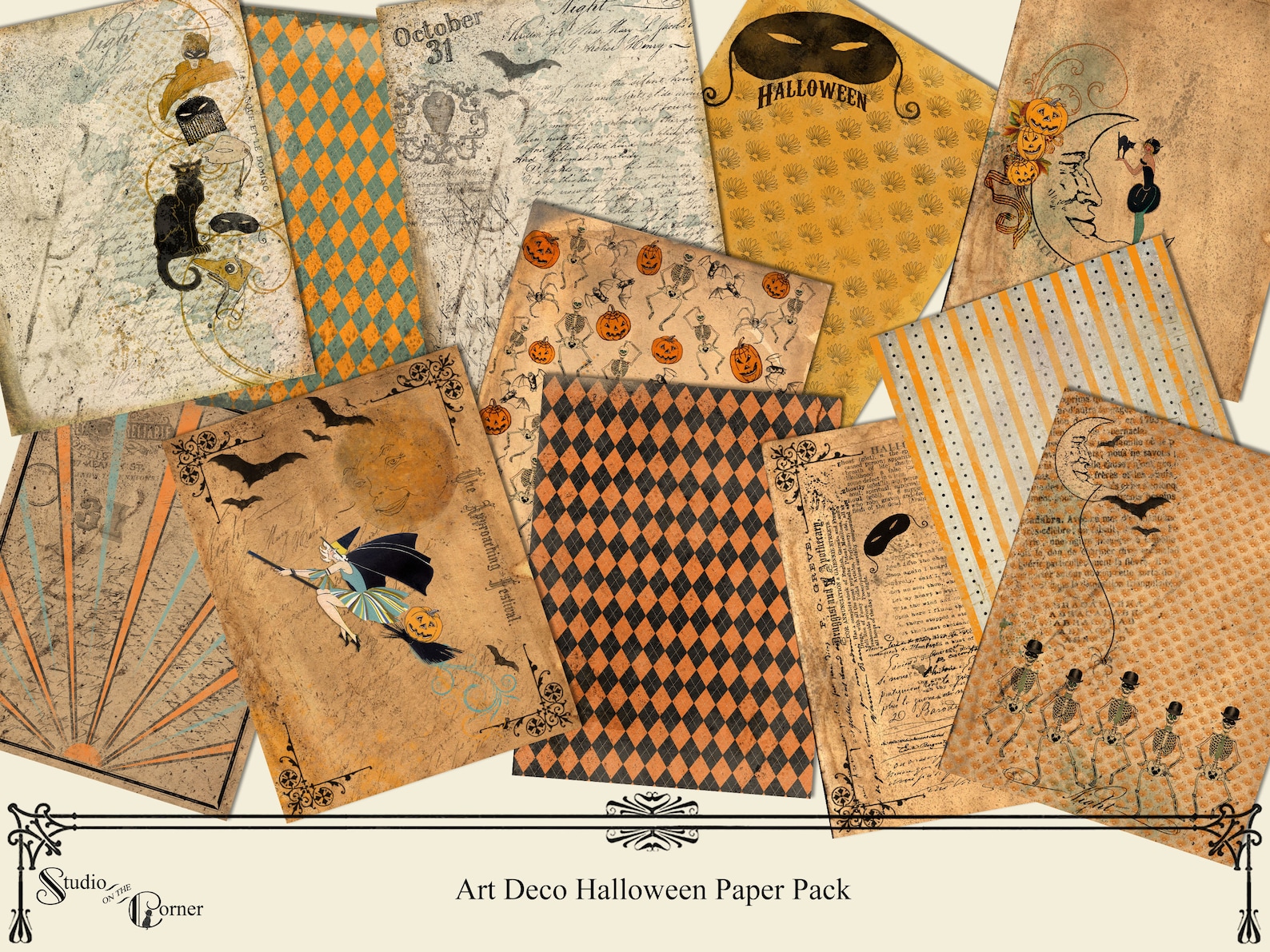Halloween Digital Paper Halloween Paper Vintage Halloween Art - Etsy