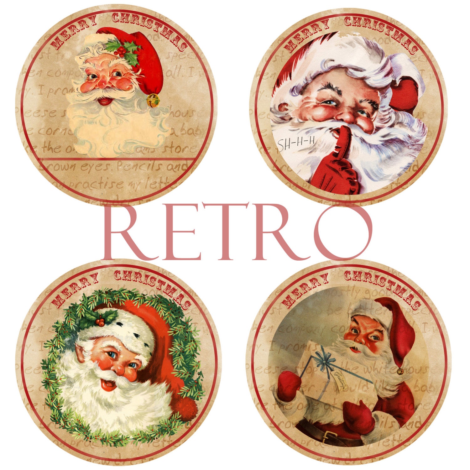 12 Digital Santa Claus Tags, Printable Santa Claus Tags, Christmas Tags ...