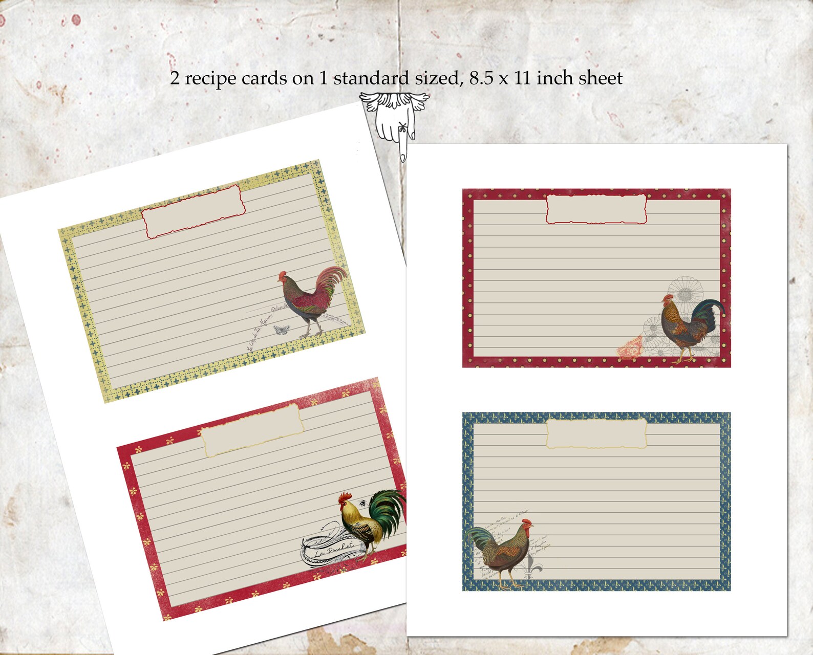 French Country Recipe Cards, Printable Recipe Cards, Vintage Recipe ...