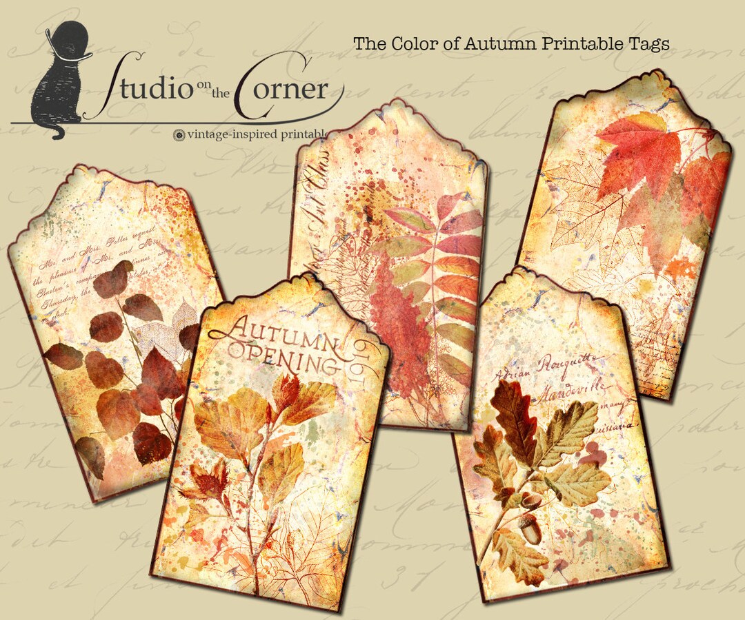 Fall Printable Tags, Autumn Printable Tags, Colored Leaves Digital Tags ...