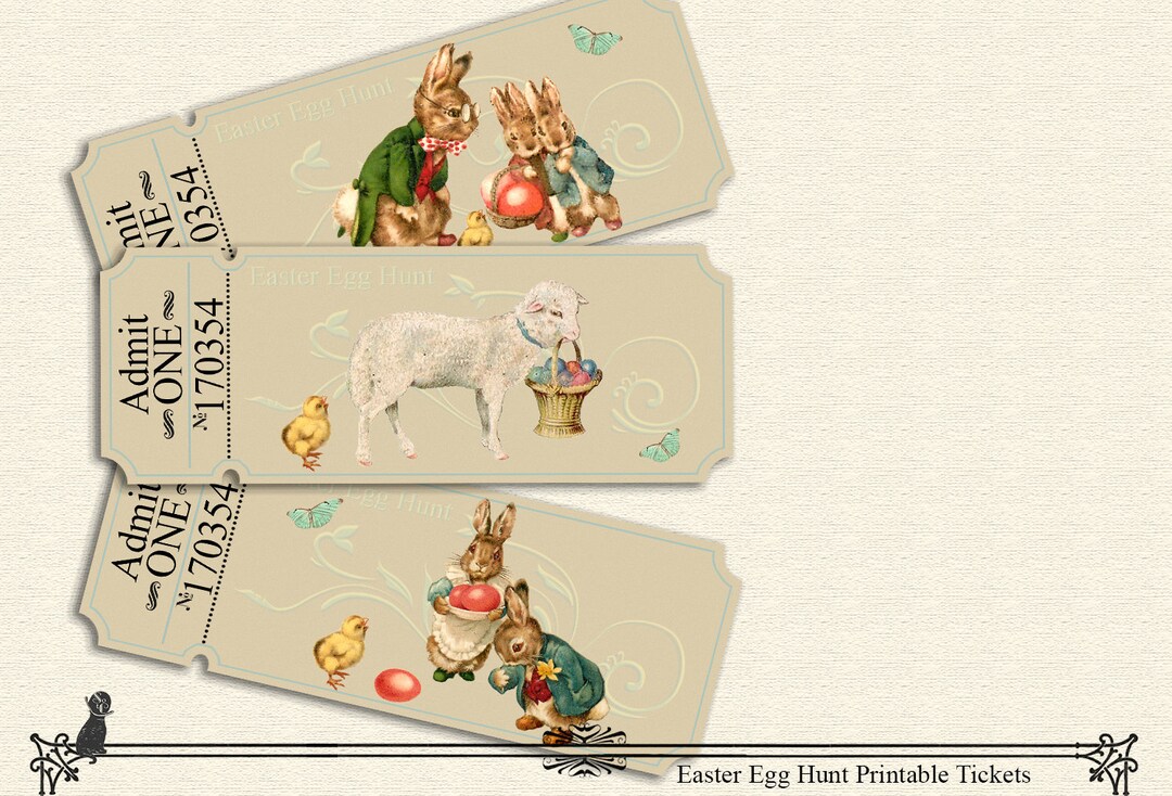 Easter Tickets Easter Egg Hunt Party Ticket Printable Vintage Tickets ...