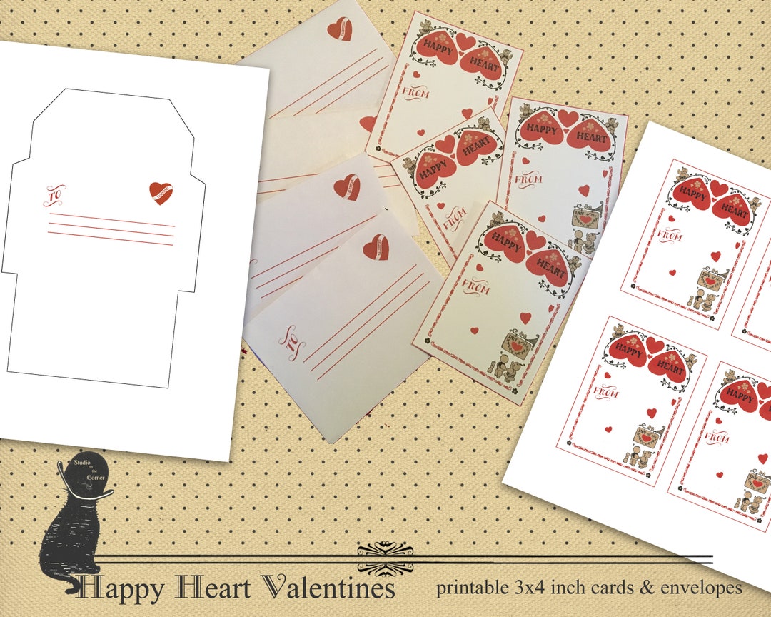 Printable Valentine Cards & Envelopes, Vintage-inspired Valentine Cards ...