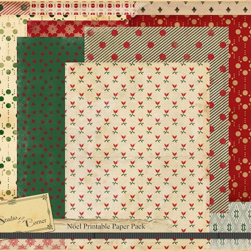 Winter Wonderland Digital Paper Retro Red and Blue Christmas | Etsy