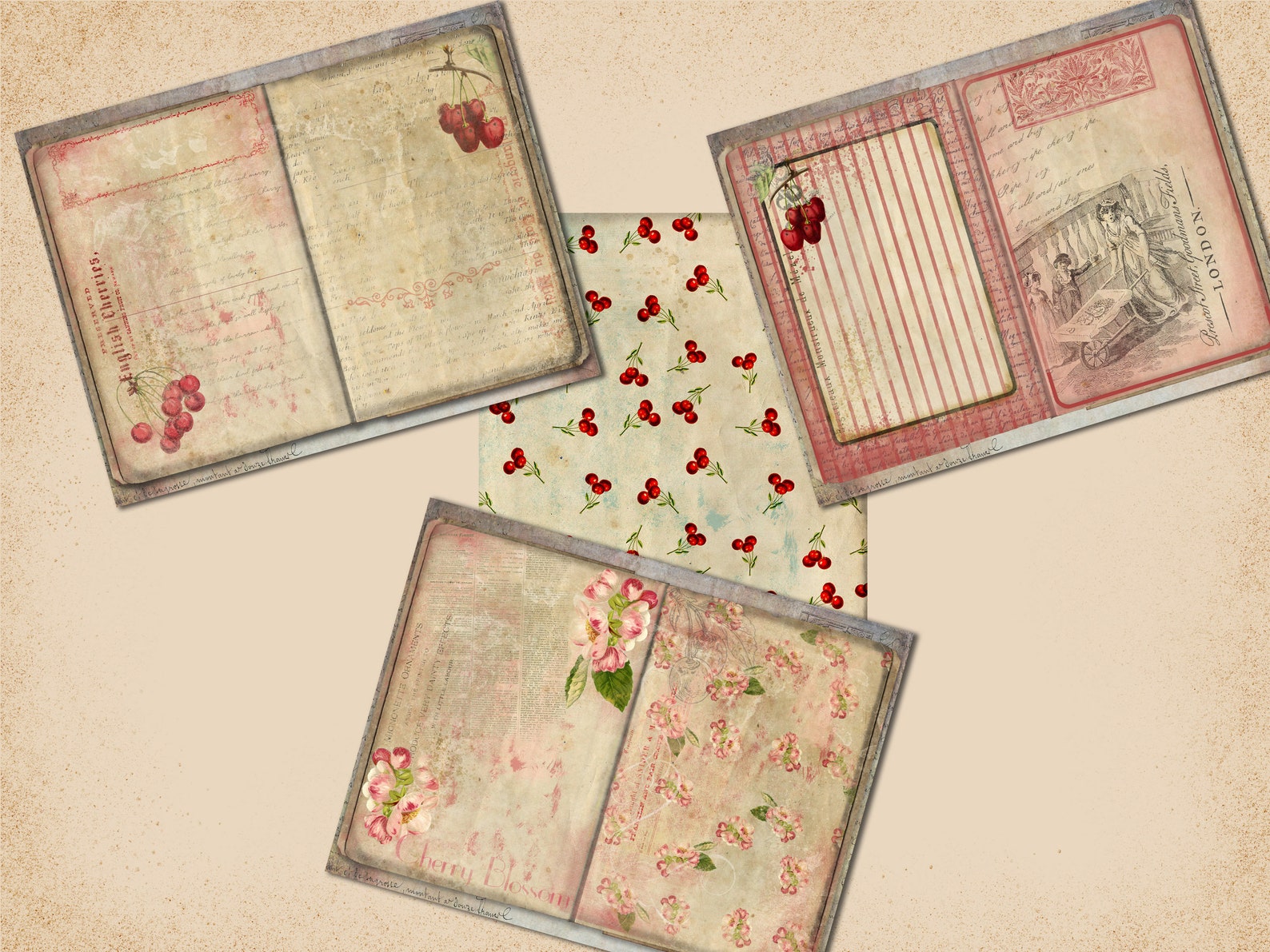 Printable Journal Kit, Printable Paper Kit, Cherries Jubilee Kit ...