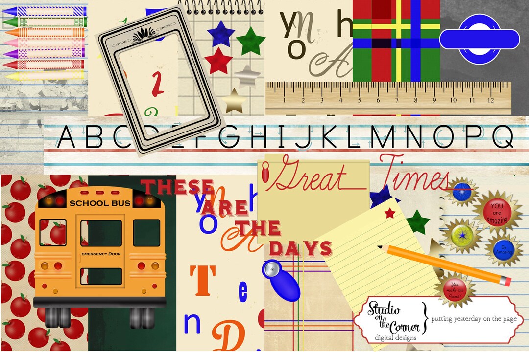 School Days Digital Scrapbook Kit, Digital Clip Art, Digital School ...