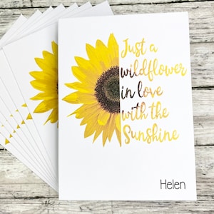 Set of PERSONALIZED Sunflower Note Cards Blank Inside | Etsy