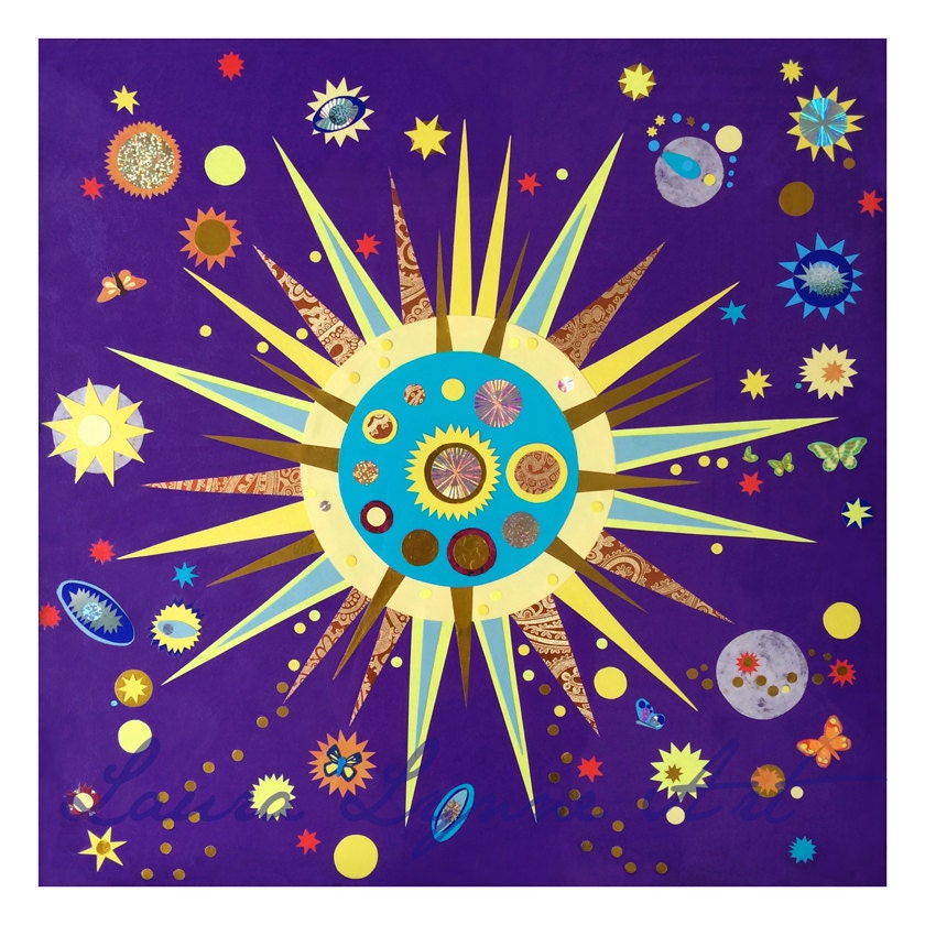 Arte espacial, arte de collage, arte de la pared de la astronomía, decoración de la astronomía ...