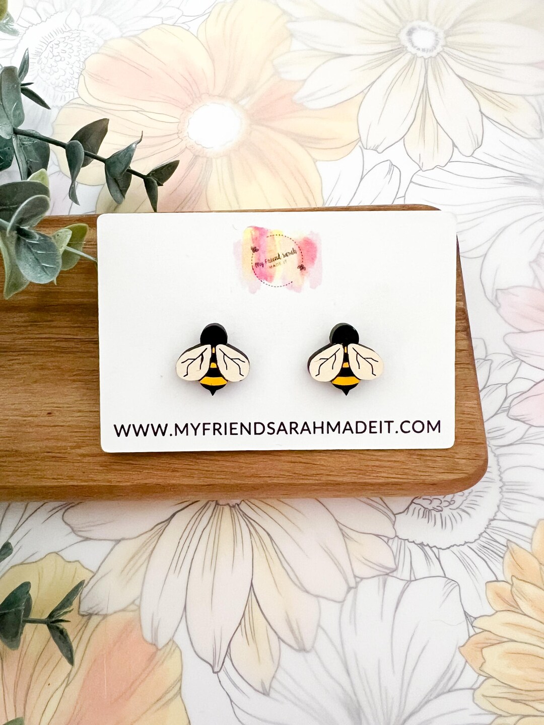 Busy Bee Stud Earrings | Hand Painted Wood Studs | Studs With Sterling Silver Post | Bee Jewelry ...