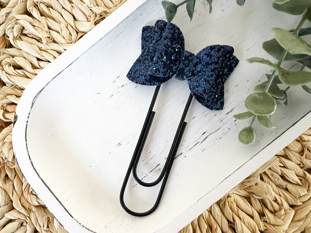 Navy Blue Glitter Bow Planner Clip Oversized Paperclip Bookmark Sparkly ...