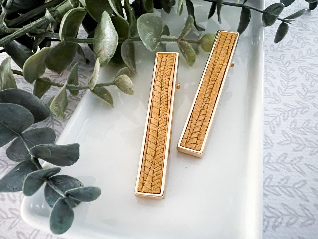 Mustard Textured Leather Hair Clip Set | Genuine Leather Hair ...