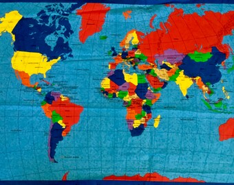 World map fabric | Etsy