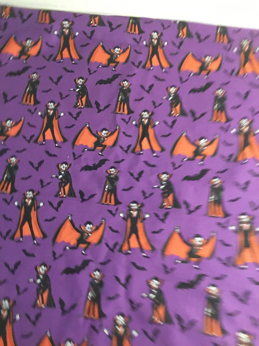 Scary Vampires & Bats on Purple Background - Cotton Halloween Fabric ...