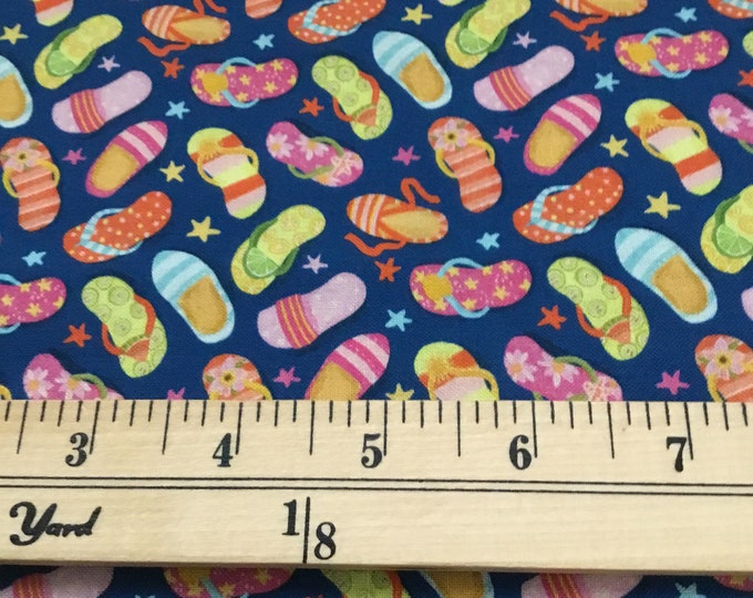 Timeless Treasures Cotton Fabric - Multi Colored Flip Flops and Beach ...