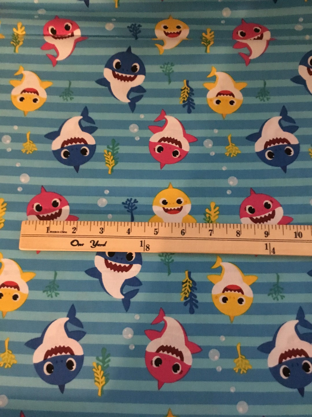 Baby Shark Cotton Fabric From David Textiles on Blue Background - by ...