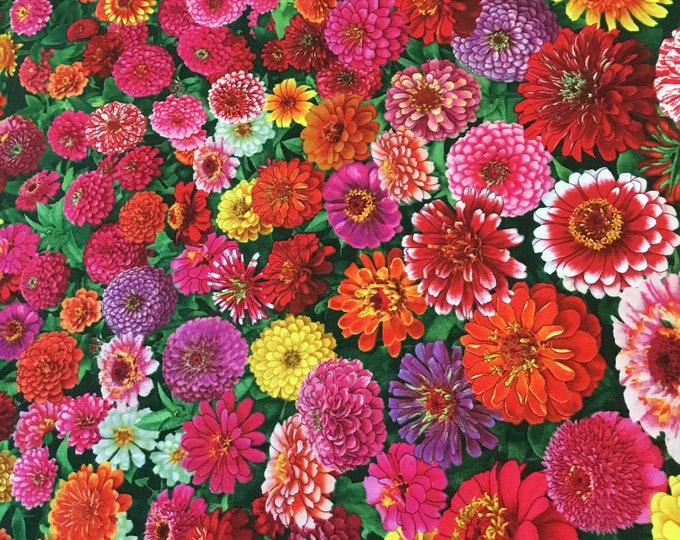 Elizabeth Studios Fabrics - Multi Colored Zinnias - 100% Cotton Fabric ...