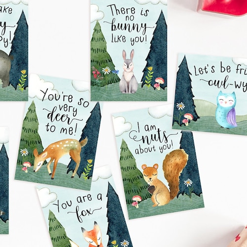 Printable Valentine Cards for Kids Woodland Animal Valentine - Etsy