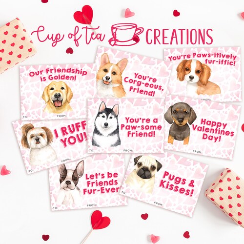 Pink Puppy Dog Printable Valentine Cards - Etsy