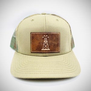 Oil Field Leather Patch Hat - Featuring the Oil Derrick and Pump Jack ...
