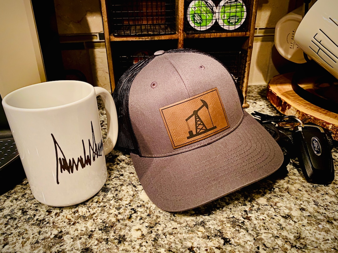 Oil Field Leather Patch Hat - Featuring the Oil Derrick and Pump Jack ...