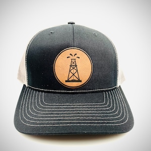 Oil Field Leather Patch Hat - Featuring the Oil Derrick and Pump Jack ...
