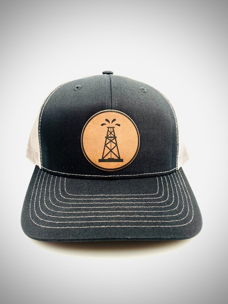 Oil Field Leather Patch Hat - Featuring the Oil Derrick and Pump Jack ...