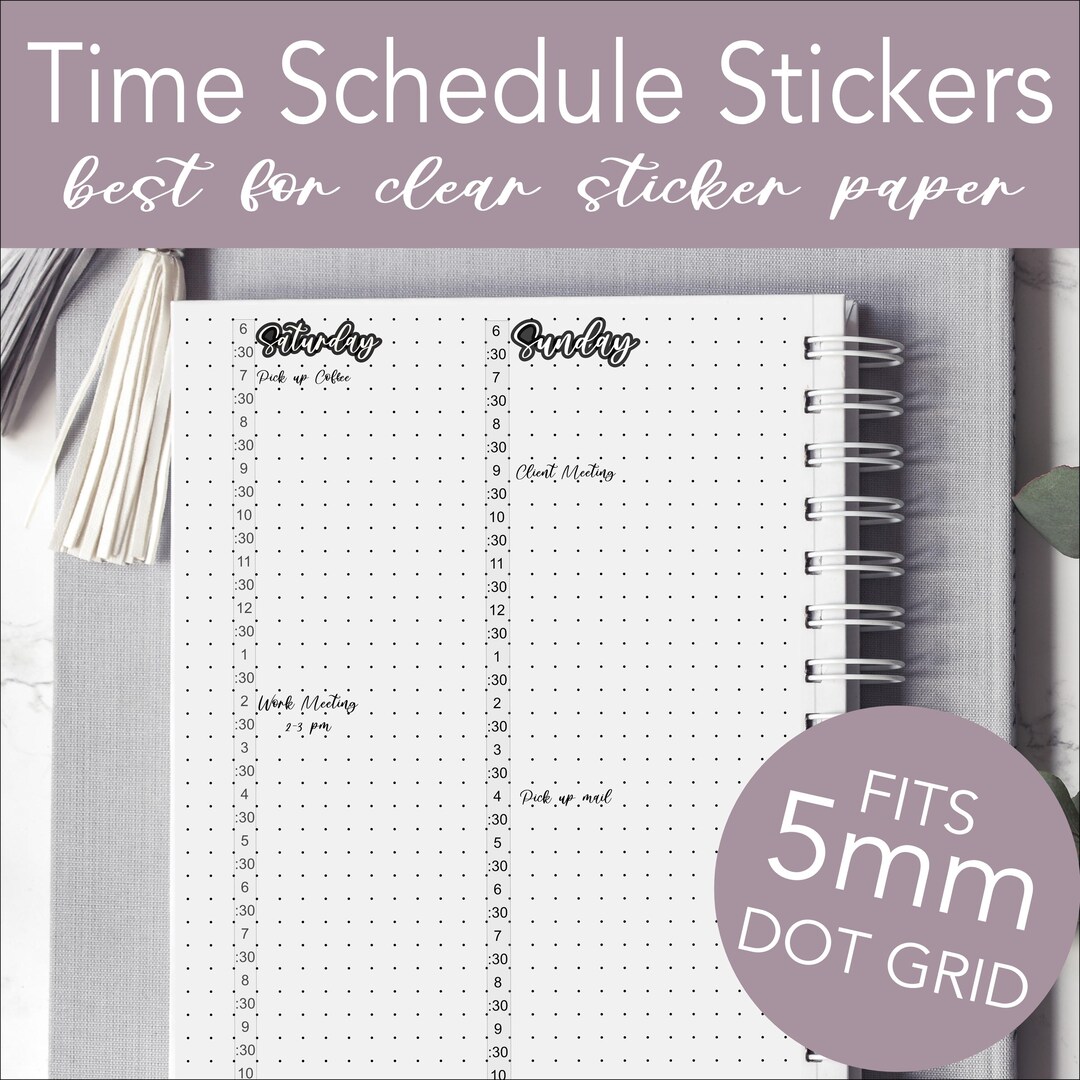 Time Schedule Clear Stickers for 5mm Dot Grid, 1 Hour and 30 Minute ...