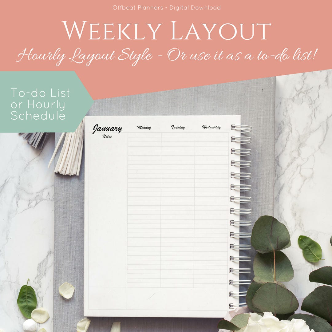 Week and Month Box Style and Hourly Layout Happy Planner Inserts ...