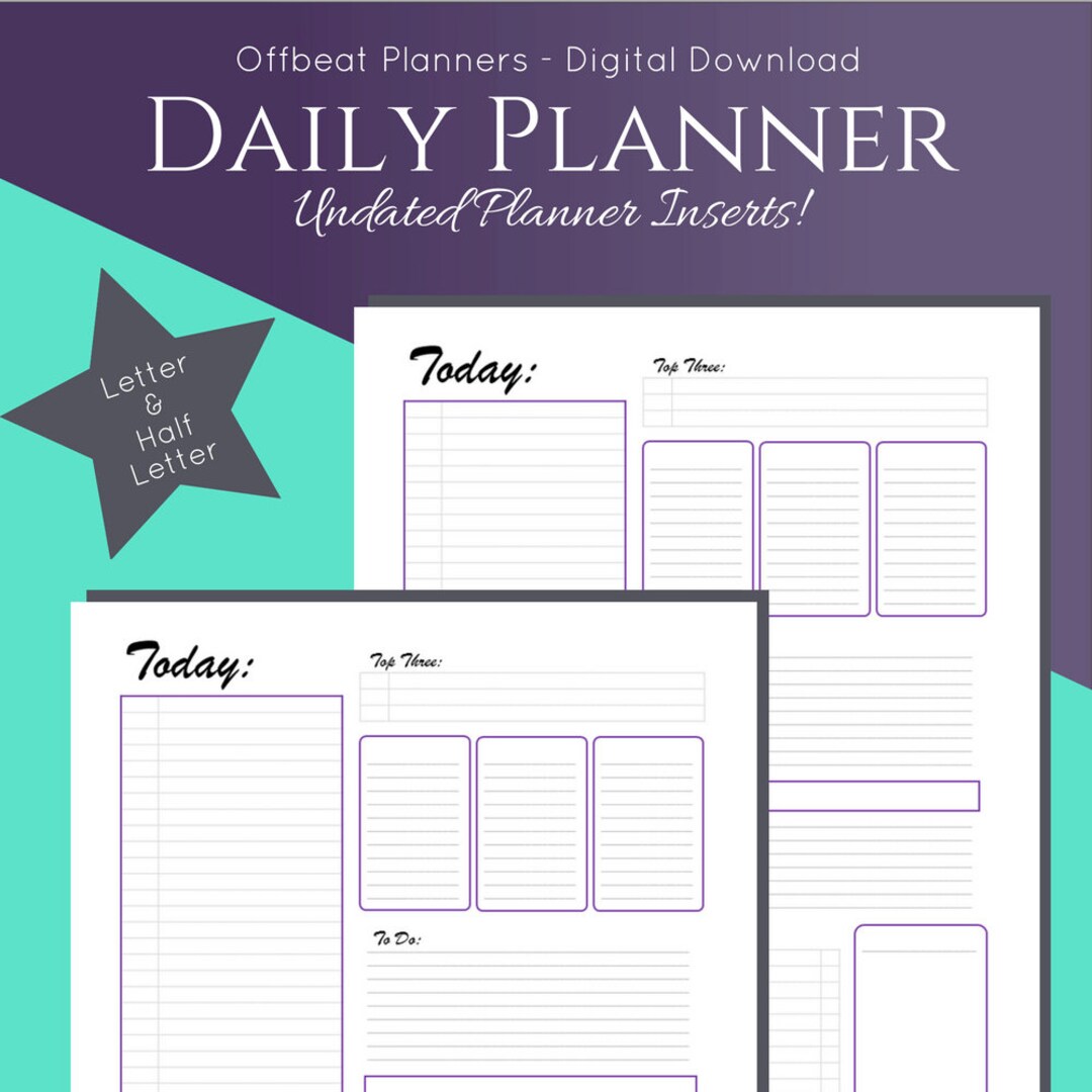 Daily Planner Inserts for Your Journal or Calendar. Includes Habit ...