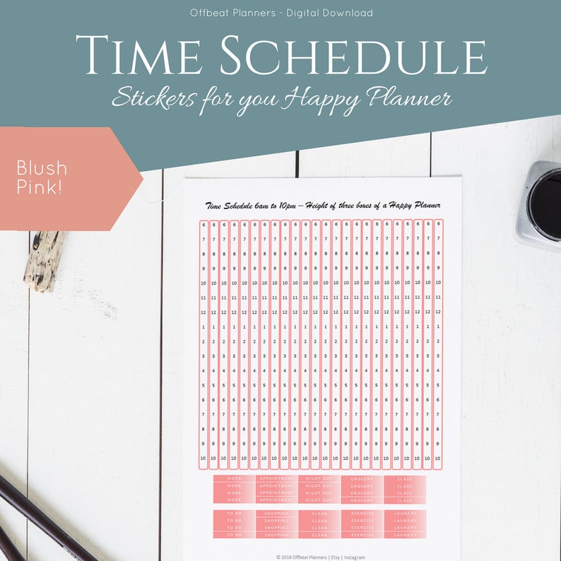 Time Schedule Stickers for Your Vertical Planner. Happy Planner. Blush ...