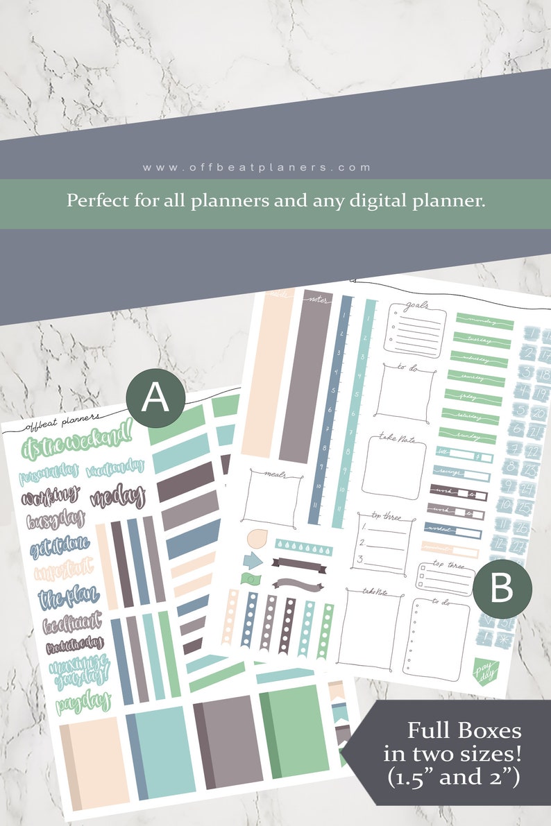 Pastel Blue and Green Planner Sticker Bundle. Printable and - Etsy