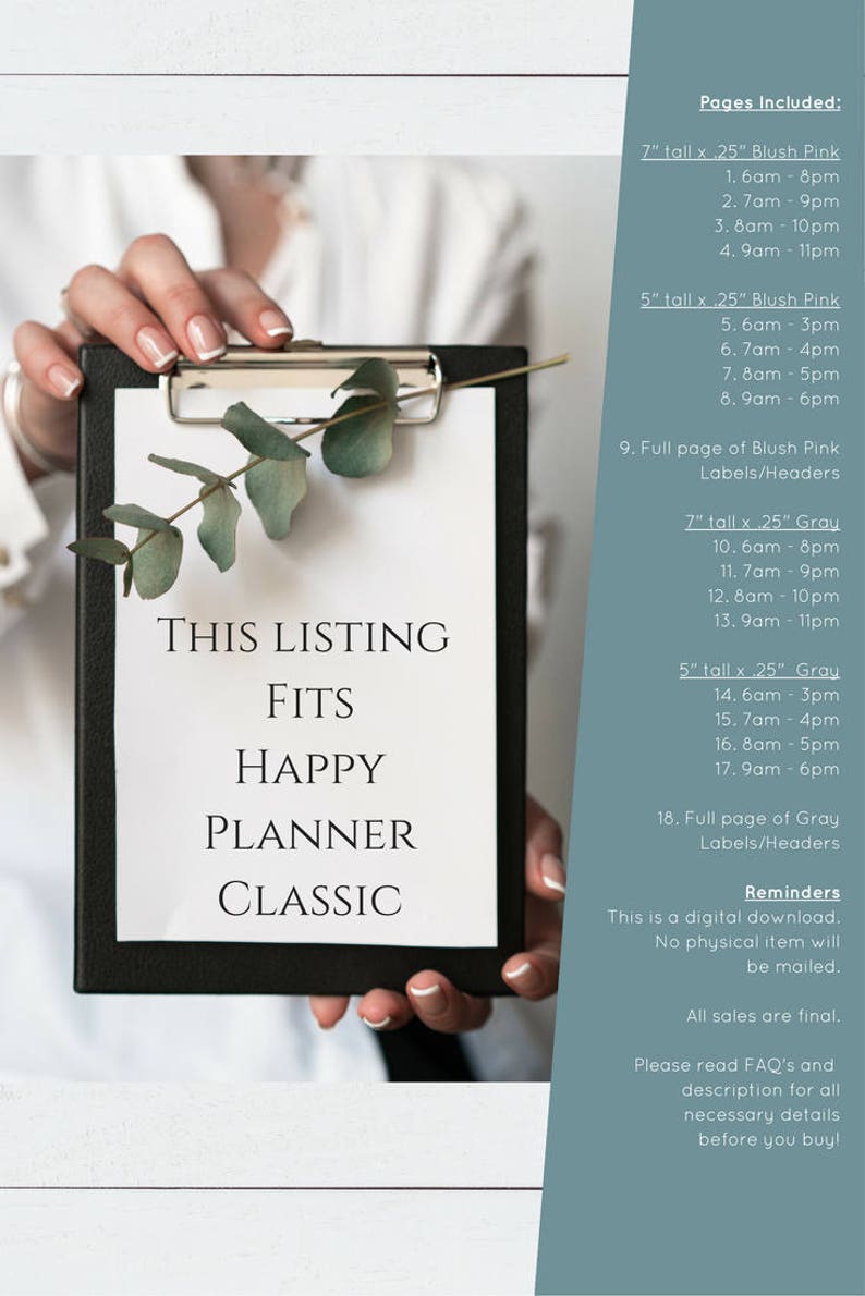 Hourly Stickers, Time Schedule for Your Vertical Happy Planner. Blush ...