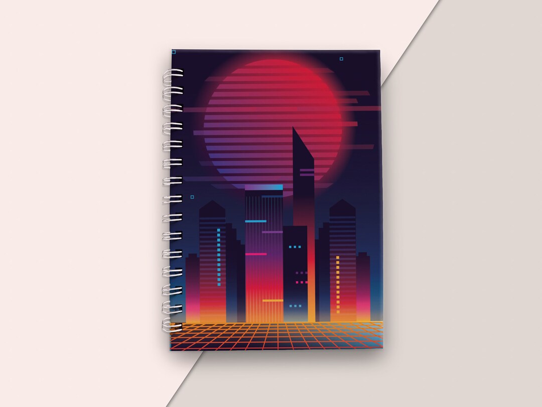 Neon 80s Art Hardcover Journal: Lined or Dot Grid, Handmade Diary ...