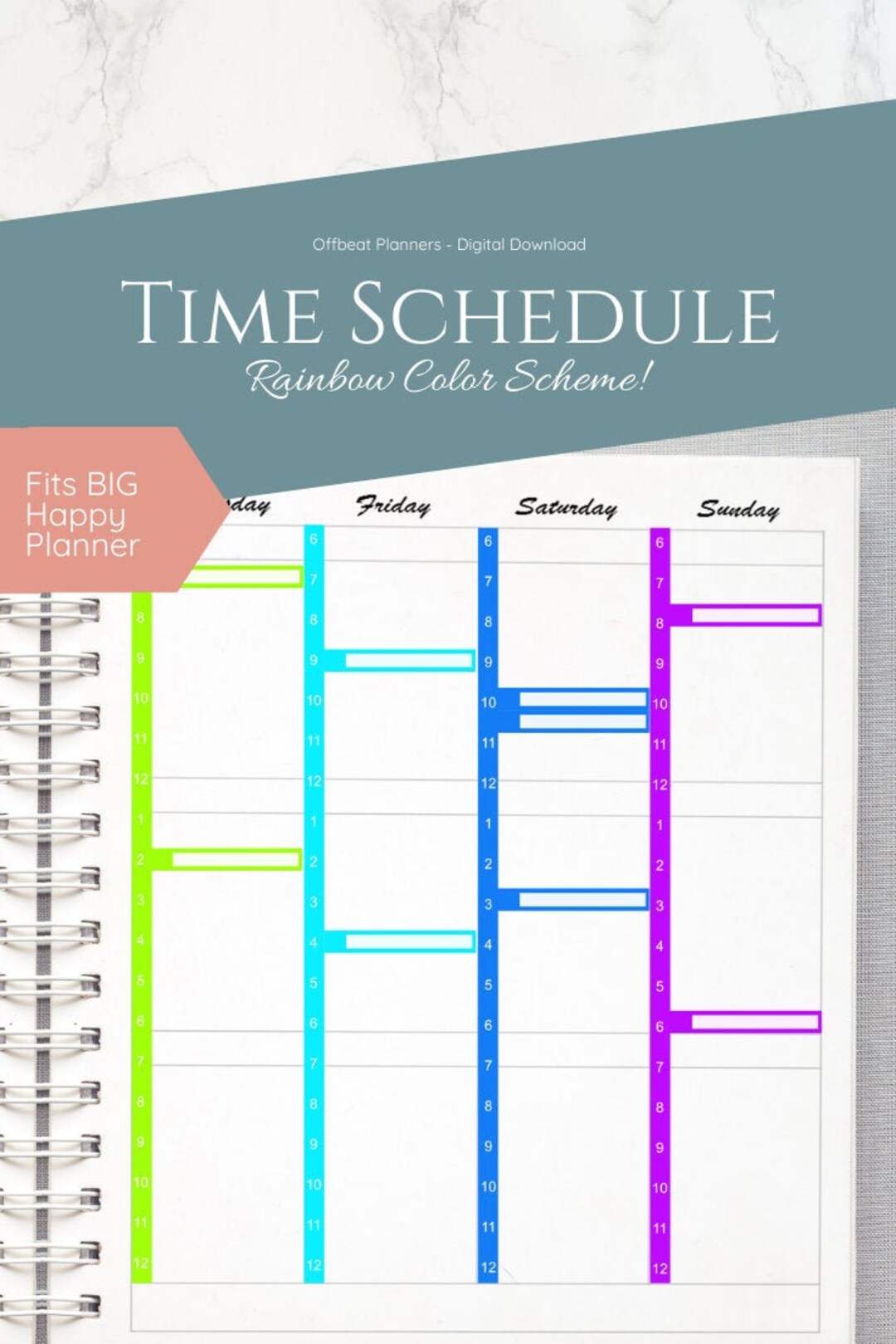 Rainbow Time Schedule Hourly Stickers for Your BIG Happy Planner or ...