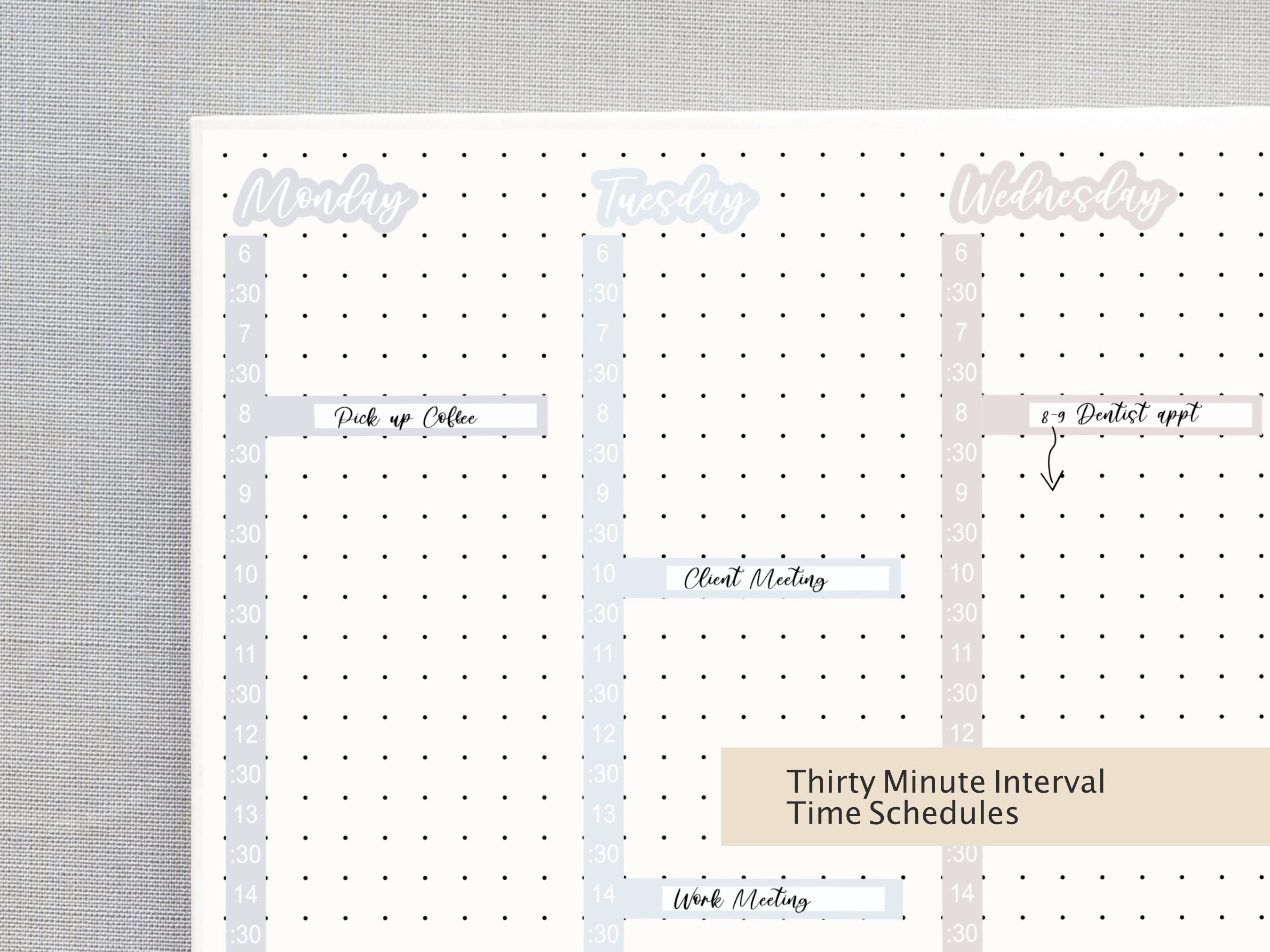 Dot Grid Journal Time Schedule Stickers: 30 Minute Intervals (PNG ...