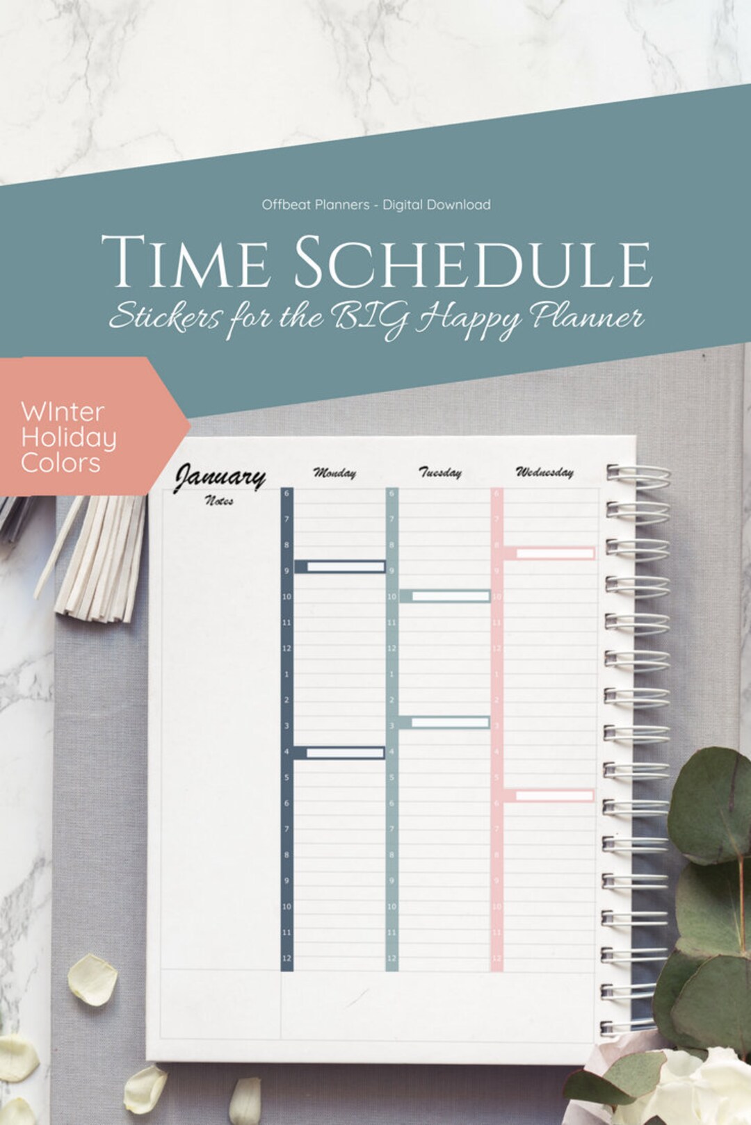 Winter Time Schedule Hourly Stickers for Your BIG Happy Planner. - Etsy