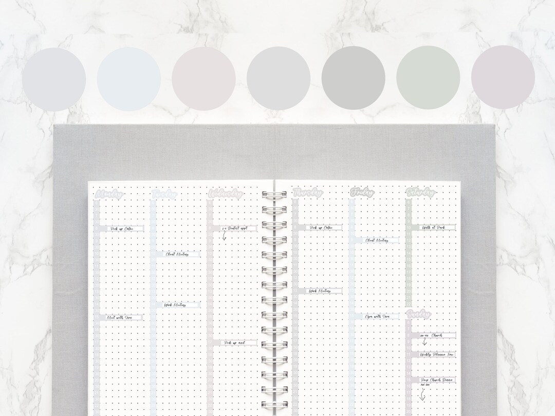 Dot Grid Journal Time Schedule Stickers: 30 Minute Intervals (PNG ...