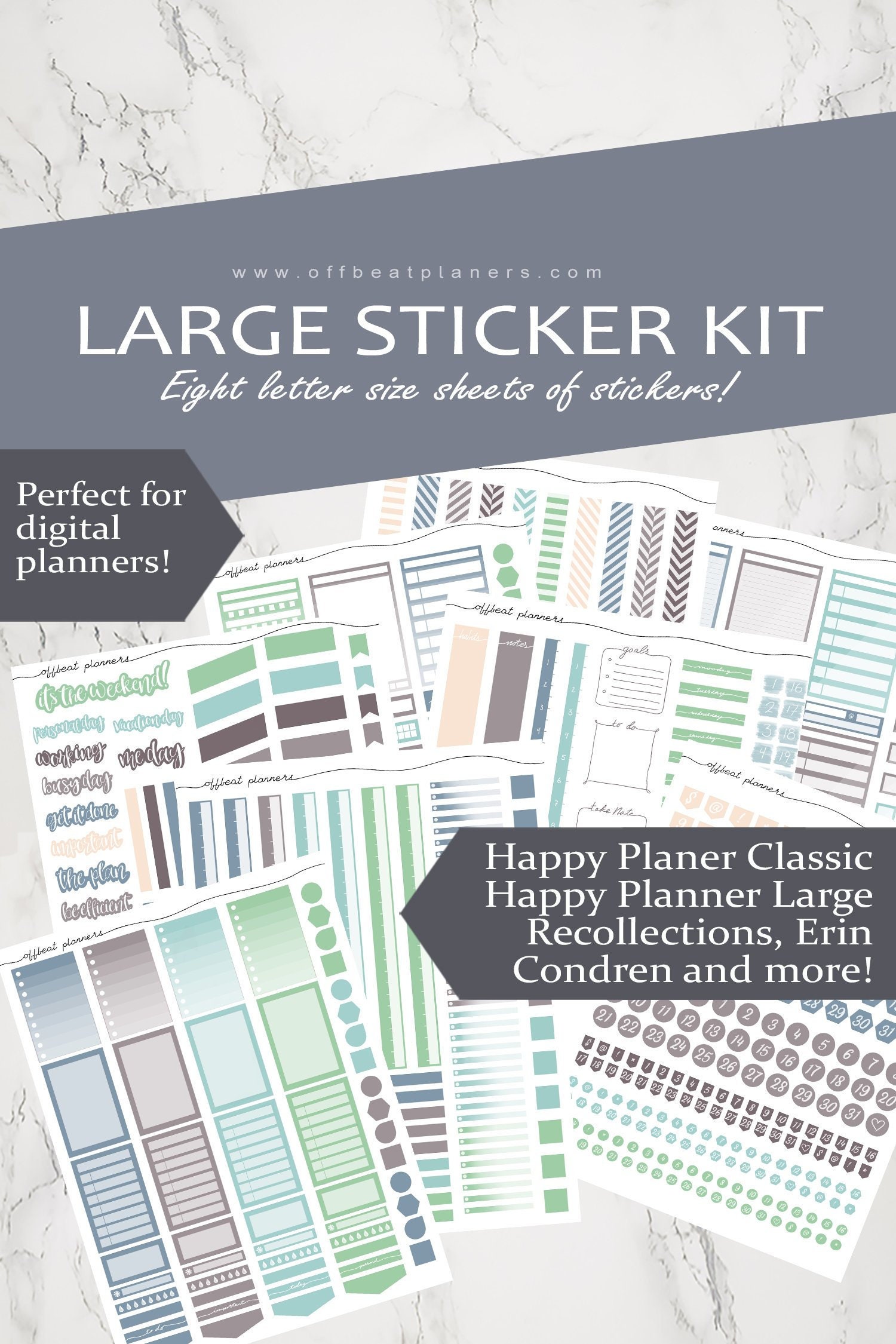 Pastel Blue and Green Planner Sticker Bundle. Printable and Digital ...