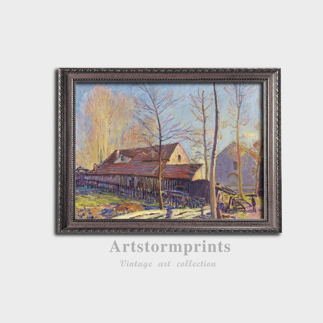 Rustic Red Roof House Among Trees Impressionist Painting Digital ...