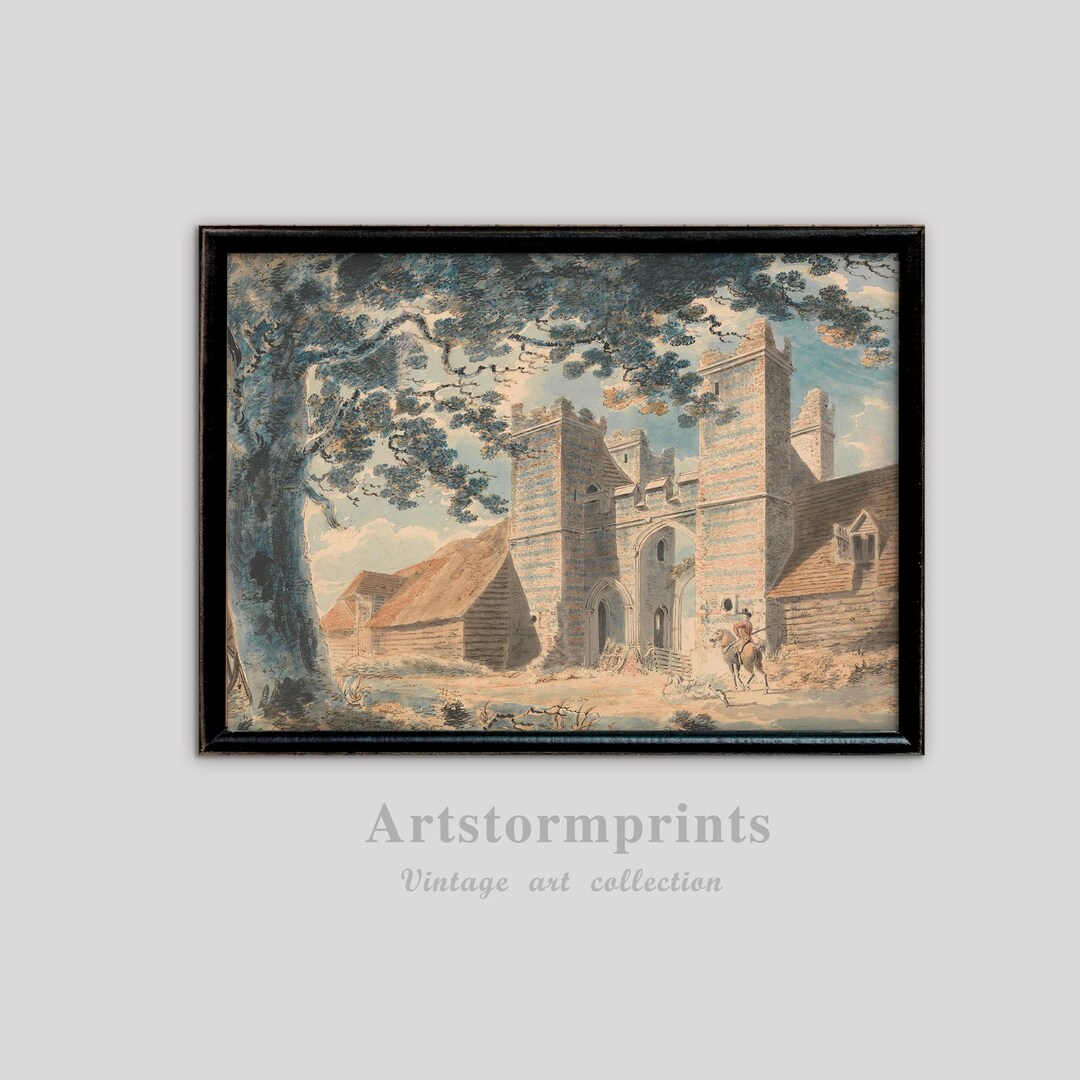Medieval Gate Tower With Rider, Romantic Historic Ruins Landscape ...